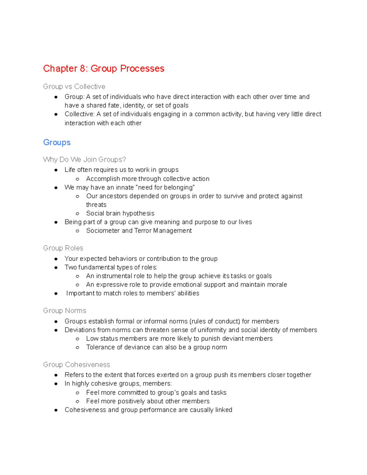PSY 2533 Group Processes - Chapter 8: Group Processes Group vs ...