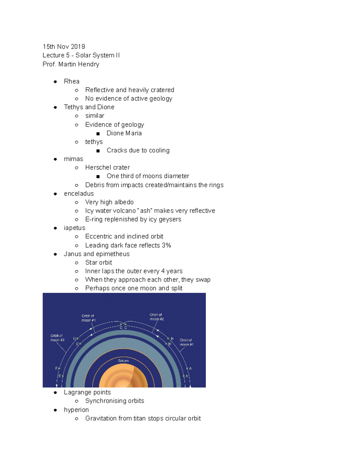 Solar System II Lecture 5 - 15th Nov 2019 - 15th Nov 2019 Lecture 5 ...