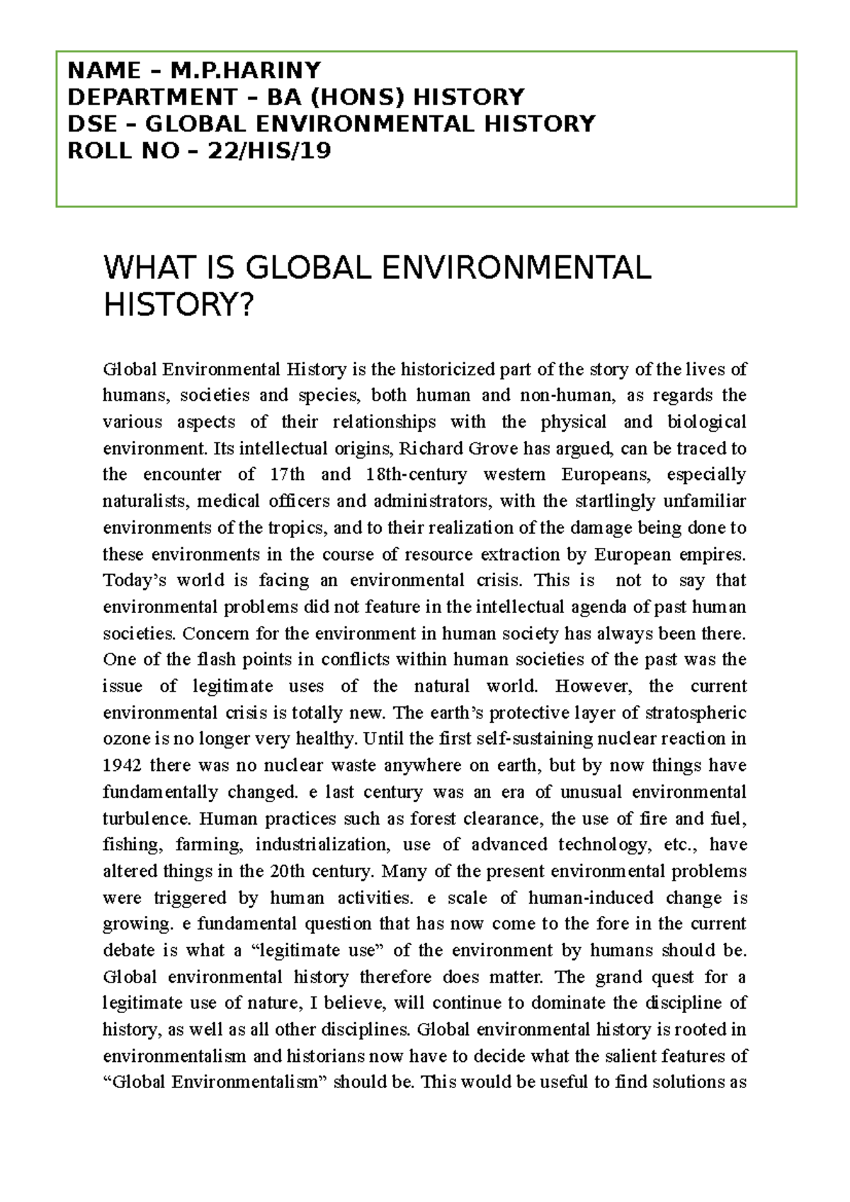 About Global Environmental History - WHAT IS GLOBAL ENVIRONMENTAL ...