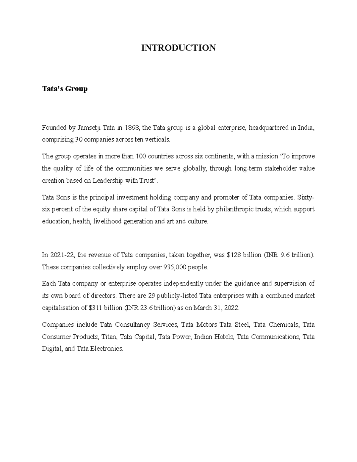 TATA Motors - INTRODUCTION Tata's Group Founded by Jamsetji Tata in ...