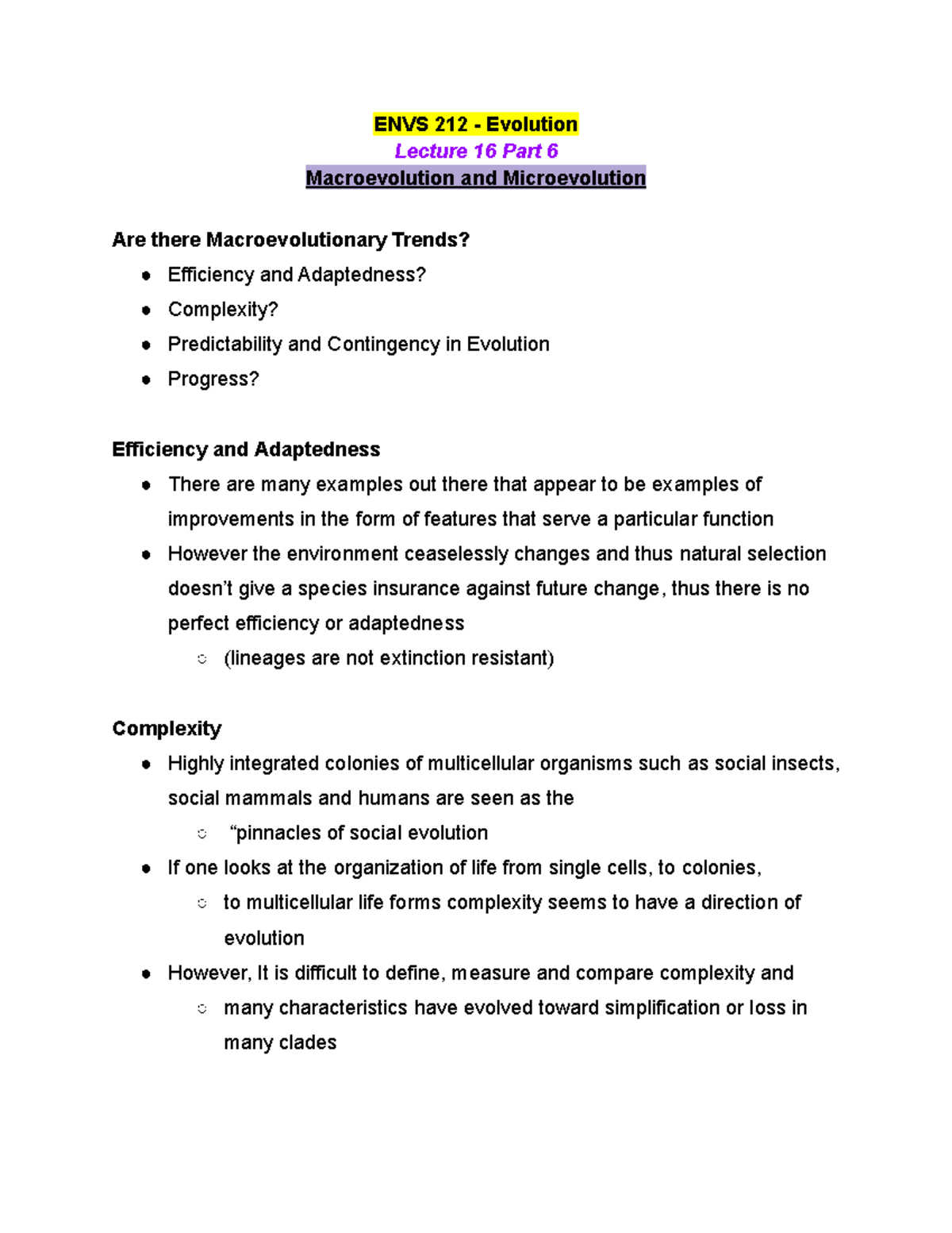 ENVS 212 Lecture 16 Part 6 - Spring 2020 - ENVS 212 - Evolution Lecture 16 Part 6 Macroevolution ...