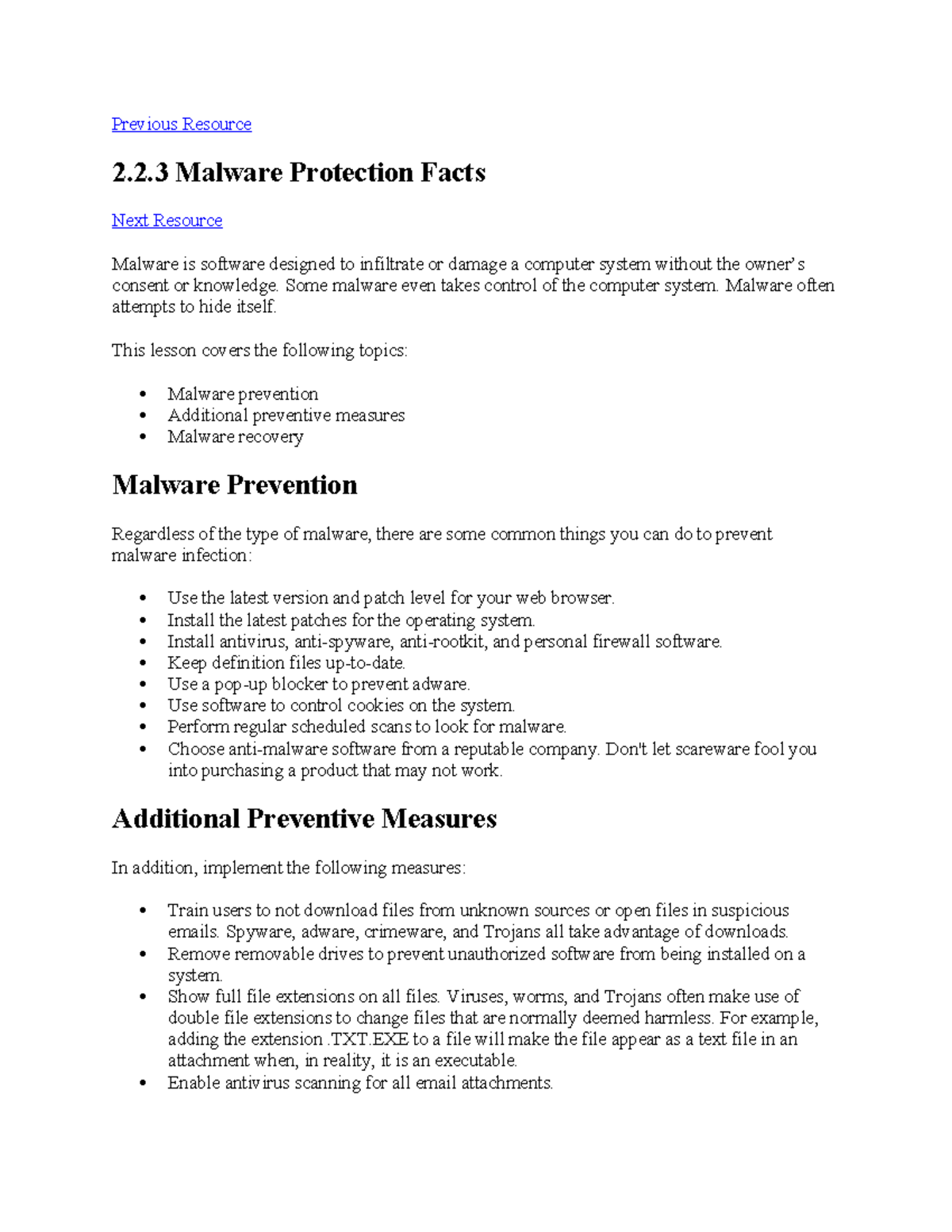 2.2.3 Malware Protection Facts - Previous Resource 2.2 Malware ...