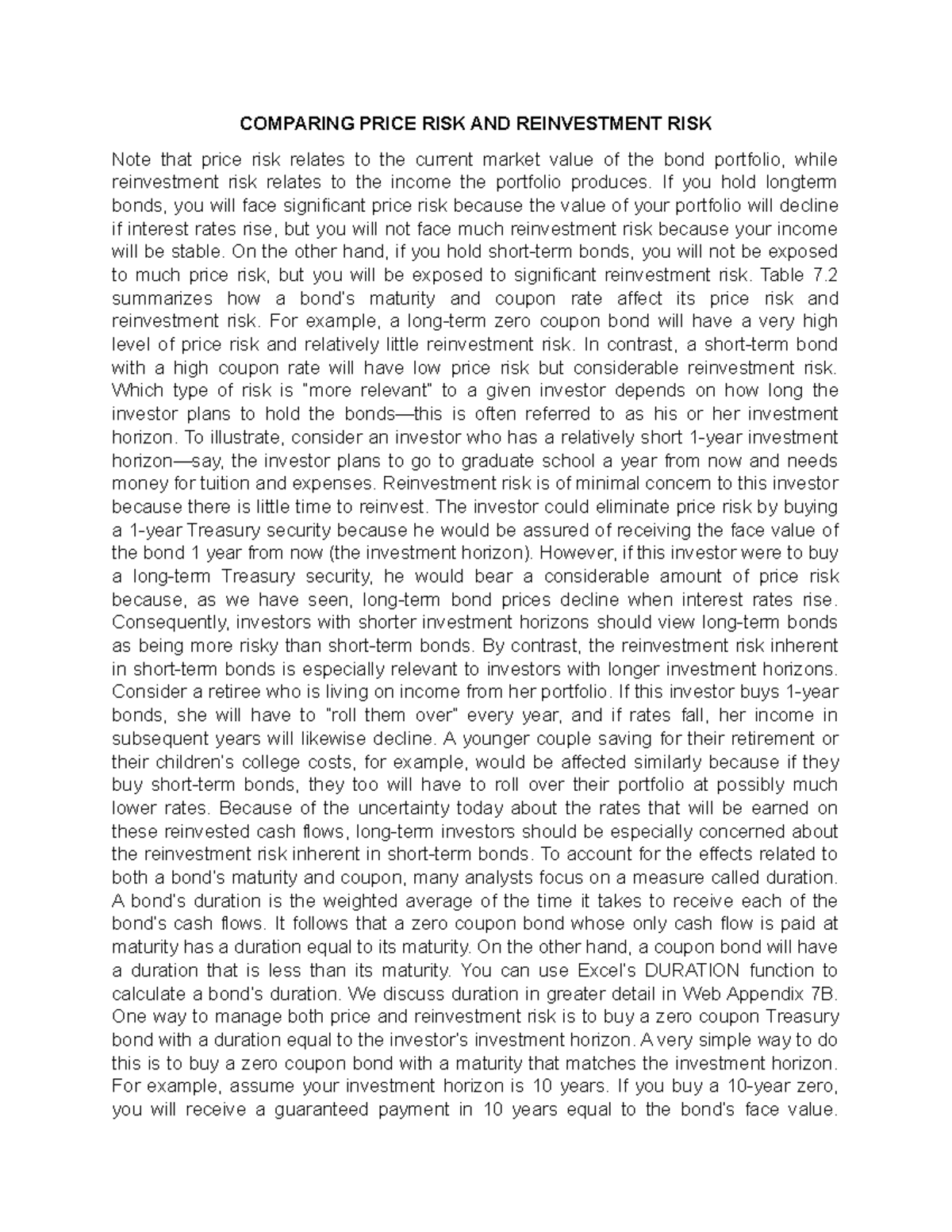 Lesson 19 Comparing Price RISK AND Reinvestment RISK - COMPARING PRICE ...