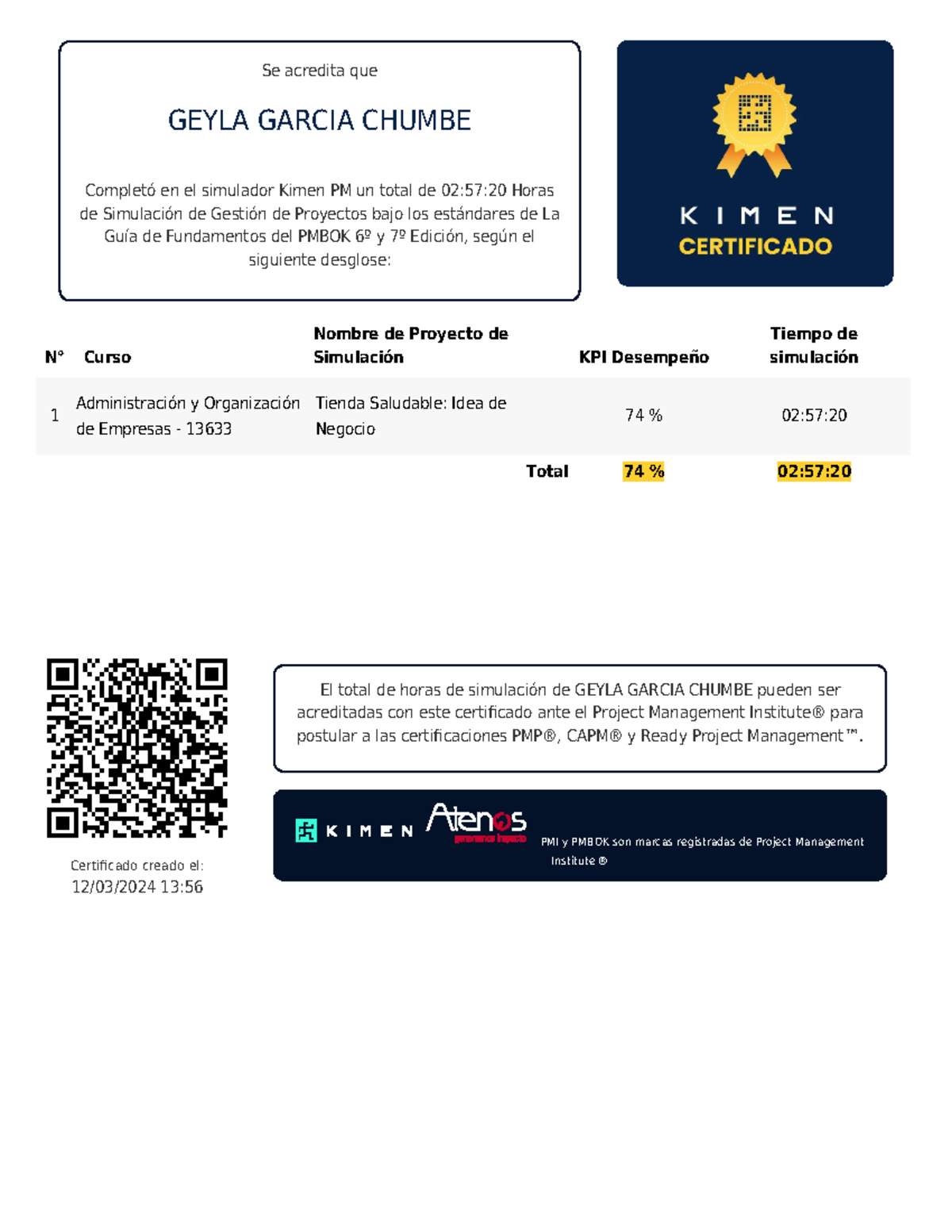Certificado-kimen- Geyla- Garcia Chumbe - Se acredita que GEYLA GARCIA ...