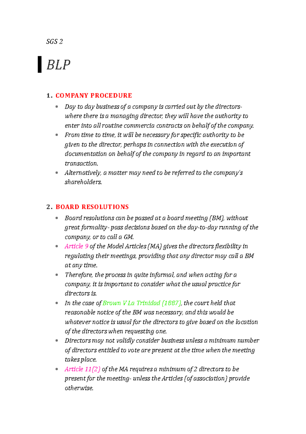 BLP SGS 2 - BLP SGS - SGS 2 BLP 1. COMPANY PROCEDURE Day to day ...