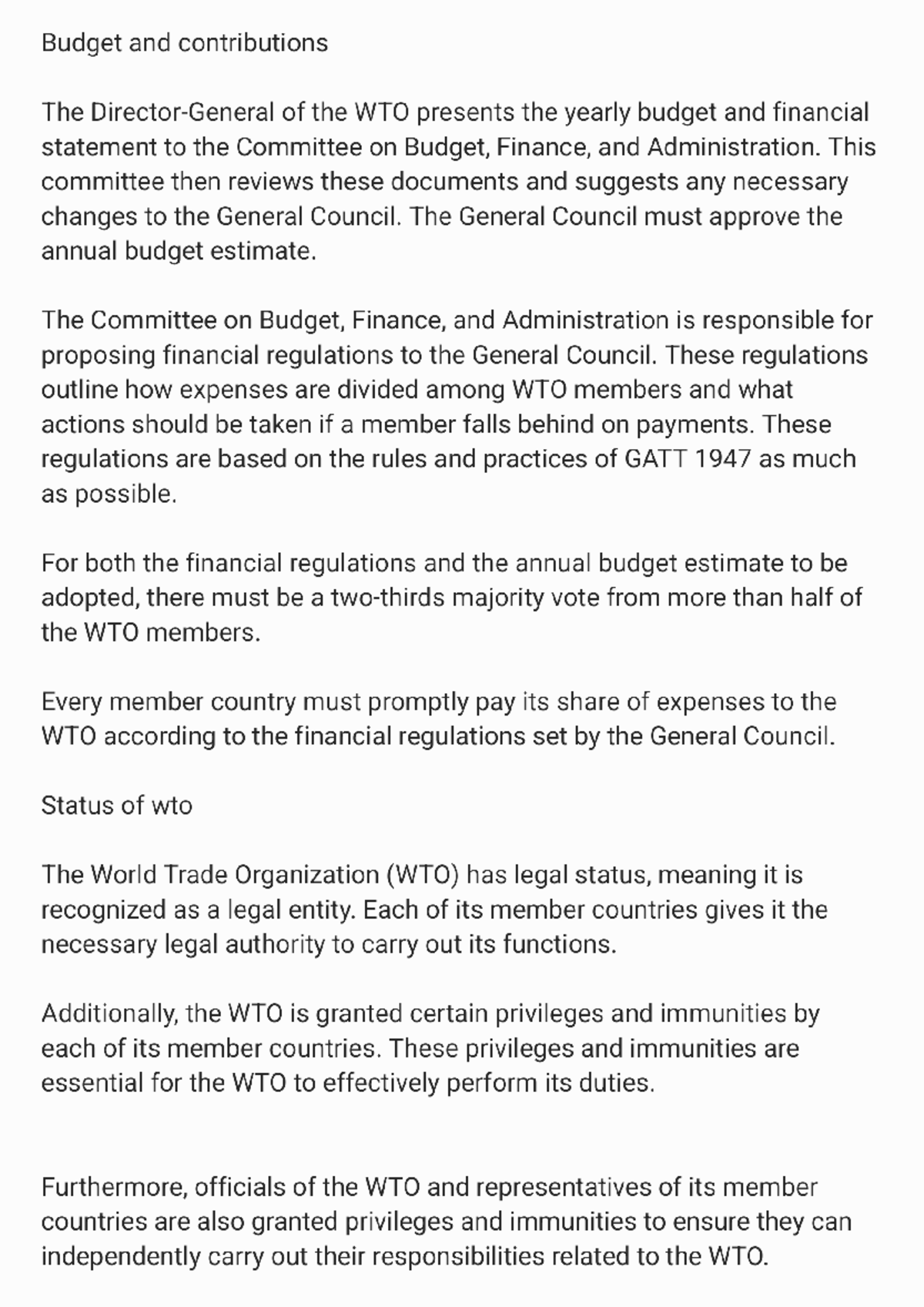 Wto gpt - Tha knowledge - Budget and contributions The of the WTO ...