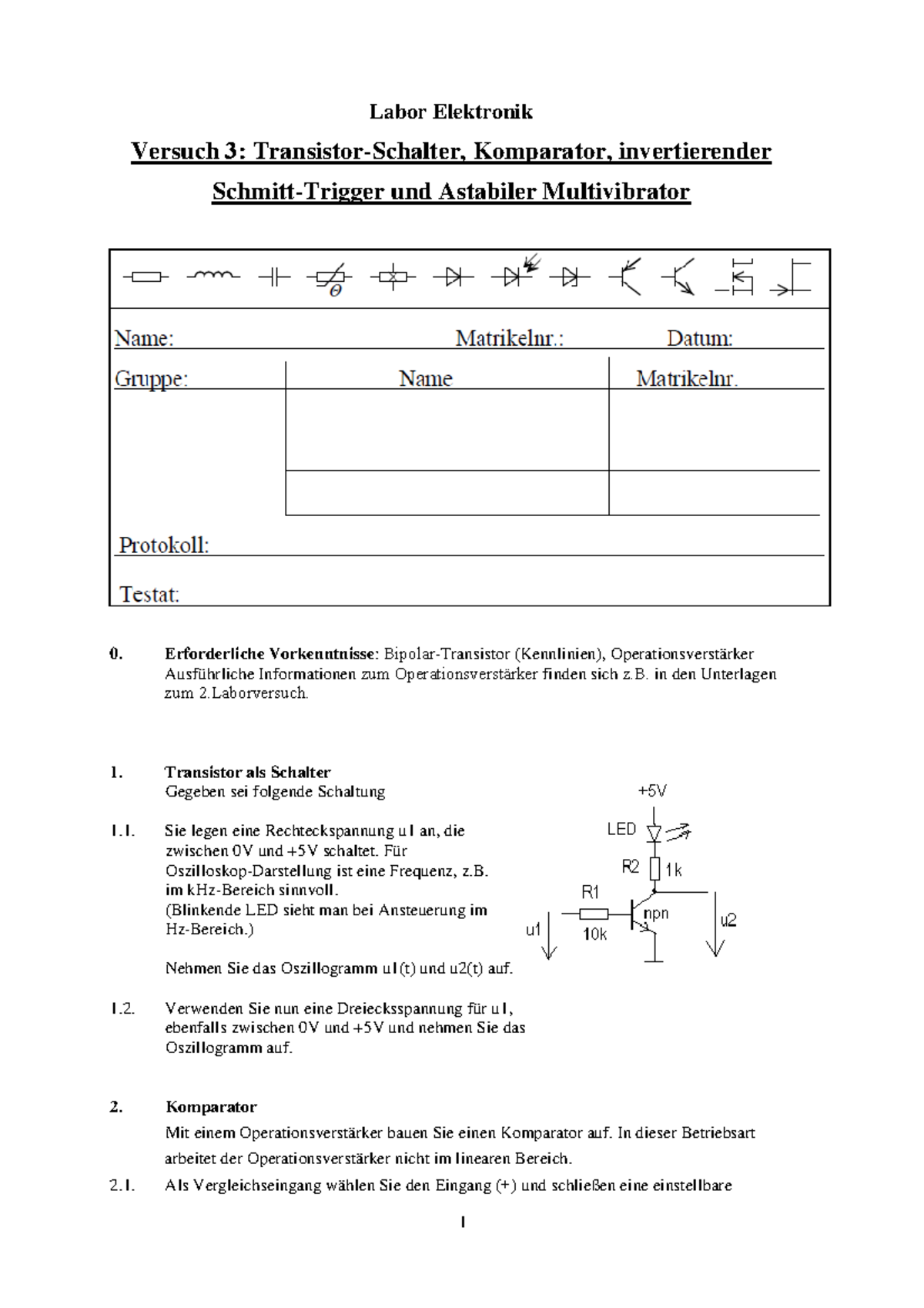 Versuch 3 Elektronik - Beispiel Laborbericht - 1 Labor Elektronik Versuch 3 : Transistor ...