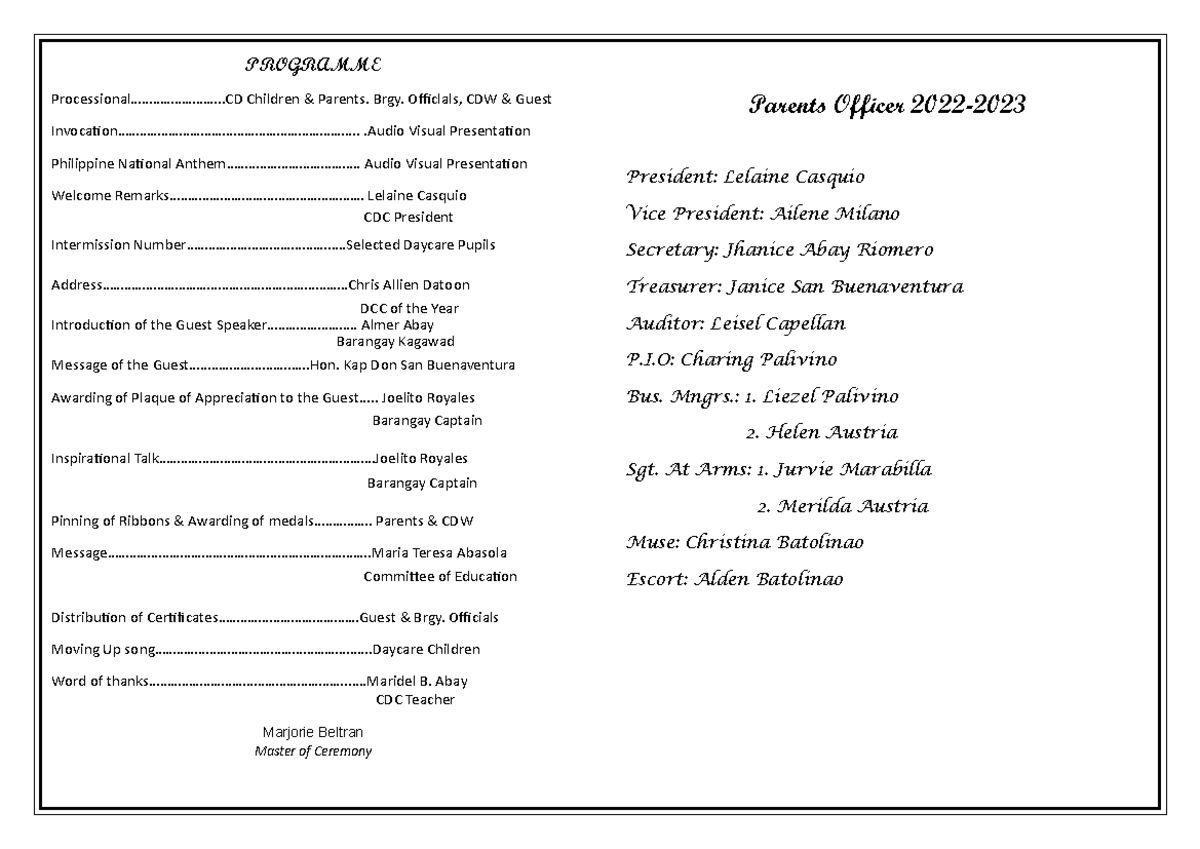 Programme daycare - bdsb - PROGRAMME Processional ...