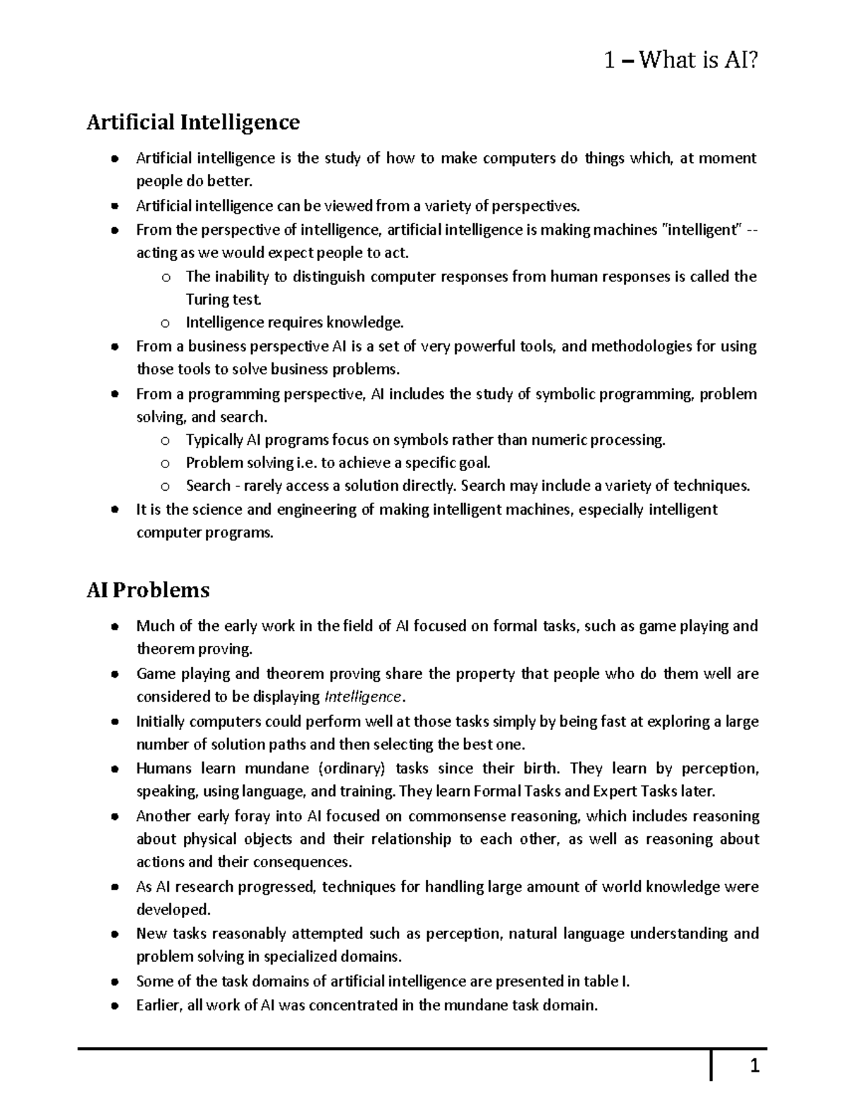 AIml notes on ai - 1 What is AI? Artificial Intelligence Artificial ...