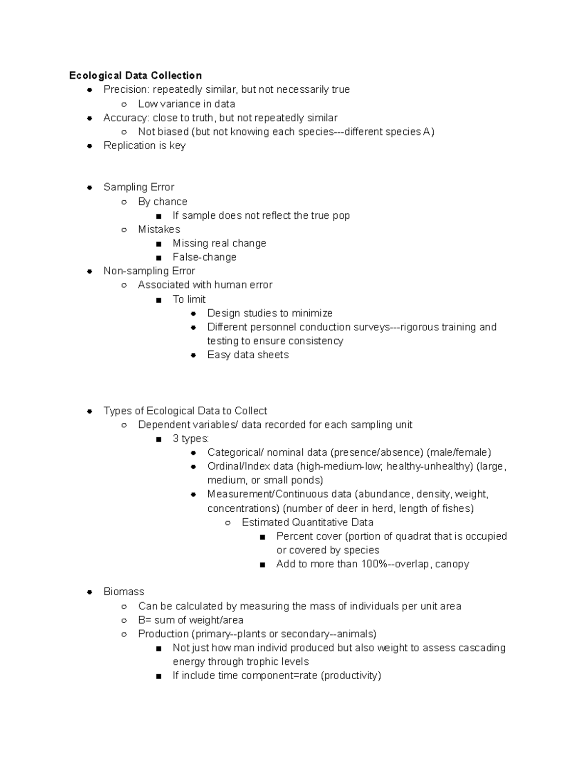 Ecological Data Collection - Studocu