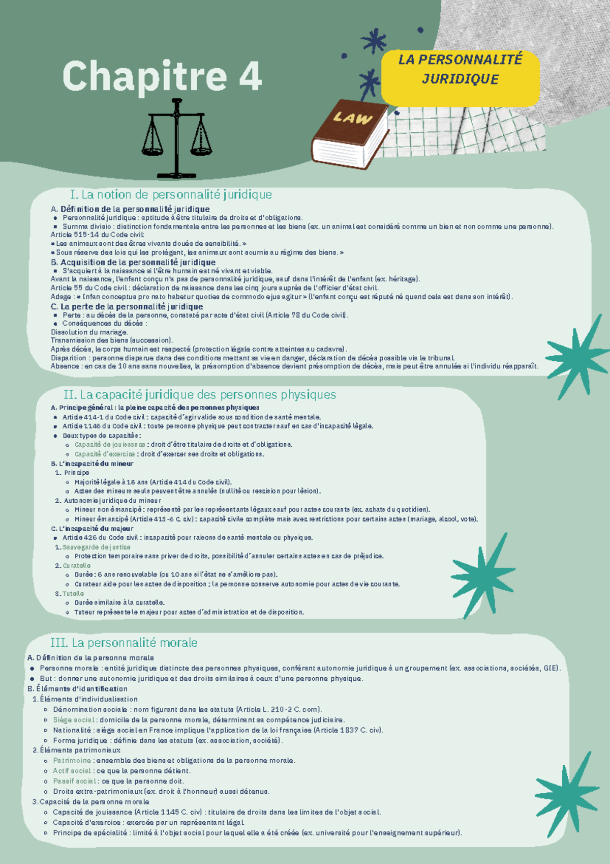 Chapitre 4 - Droit - C'est une fiche de révision sur la personnalité ...