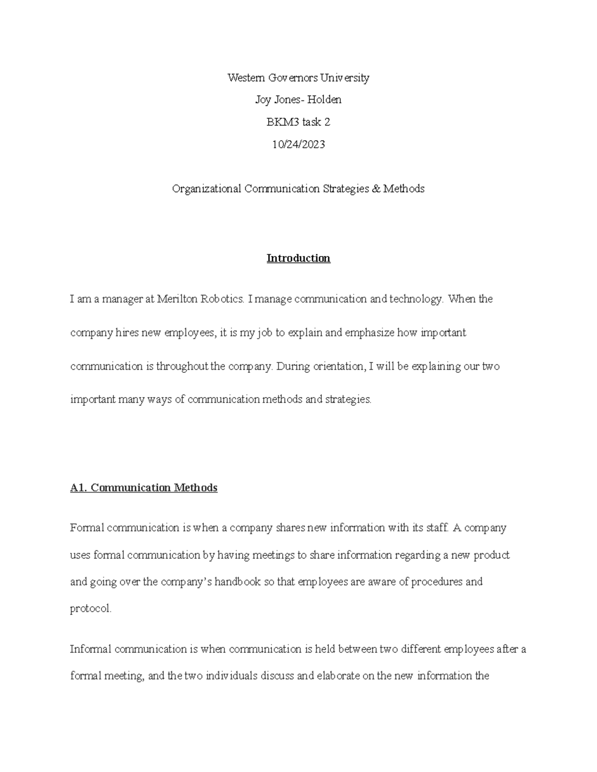 Executive summary 2 - Organizational Communication Strategies & Methods ...