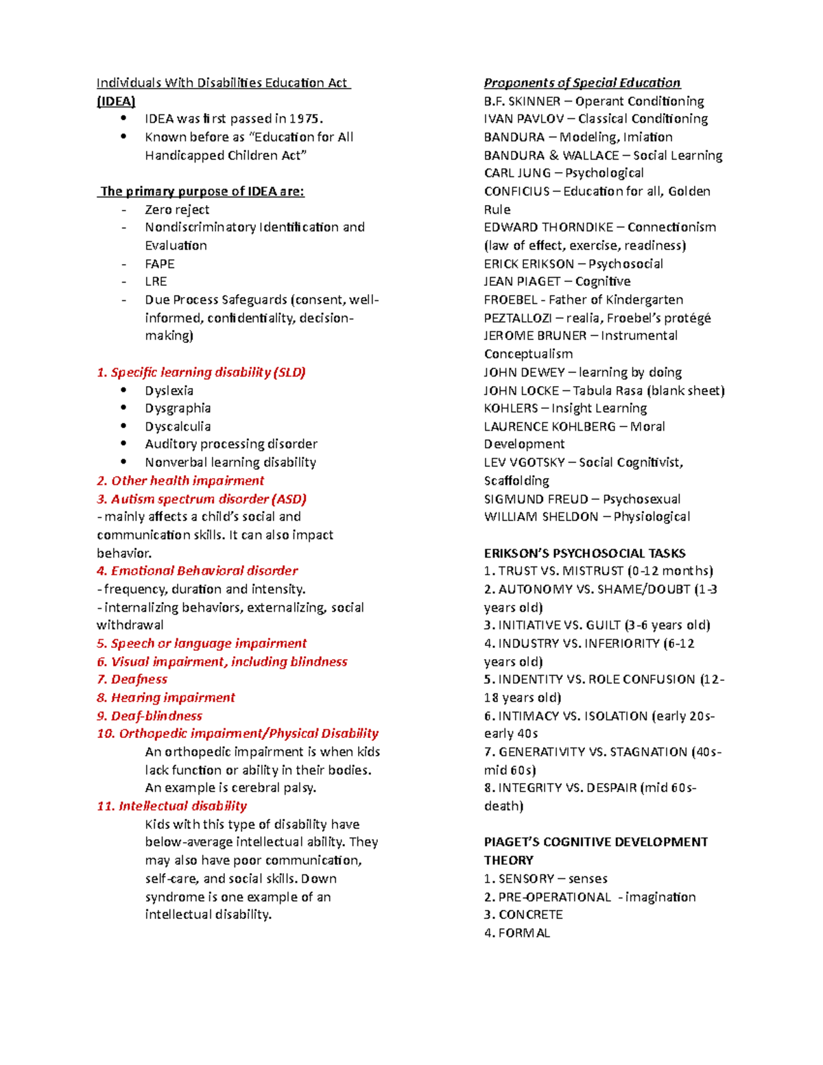 Handout 1 - Disabilities - Individuals With Disabilities Education Act ...