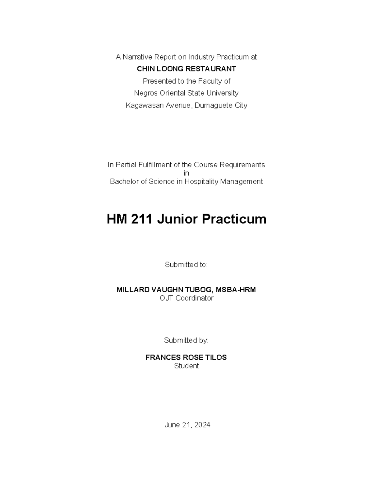 Narrative-Report-Guide-HM-211 copy - A Narrative Report on Industry ...