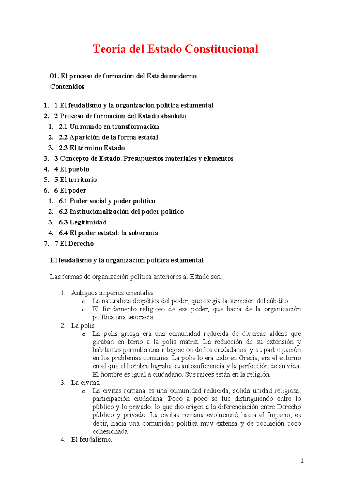 Teoría del Estado Constitucional - El proceso de formación del Estado ...
