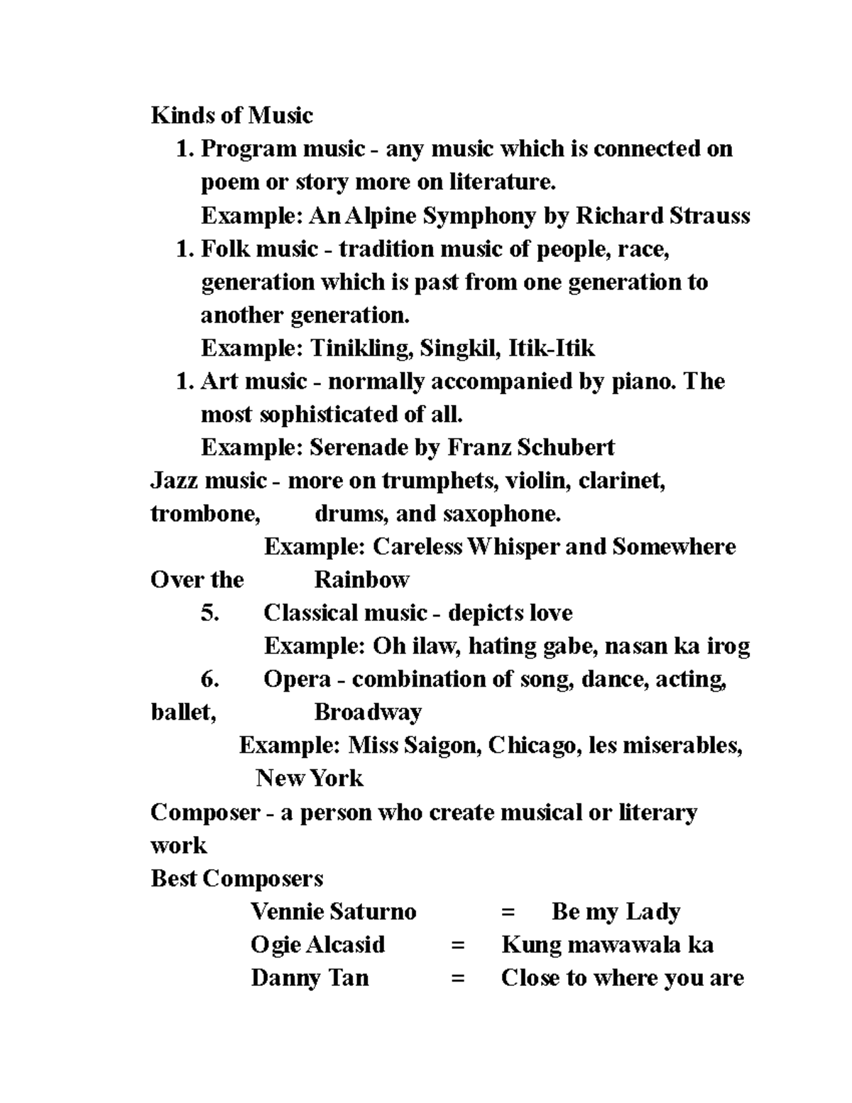 Kinds of Music - Lecture notes 9 - Kinds of Music 1. Program music ...