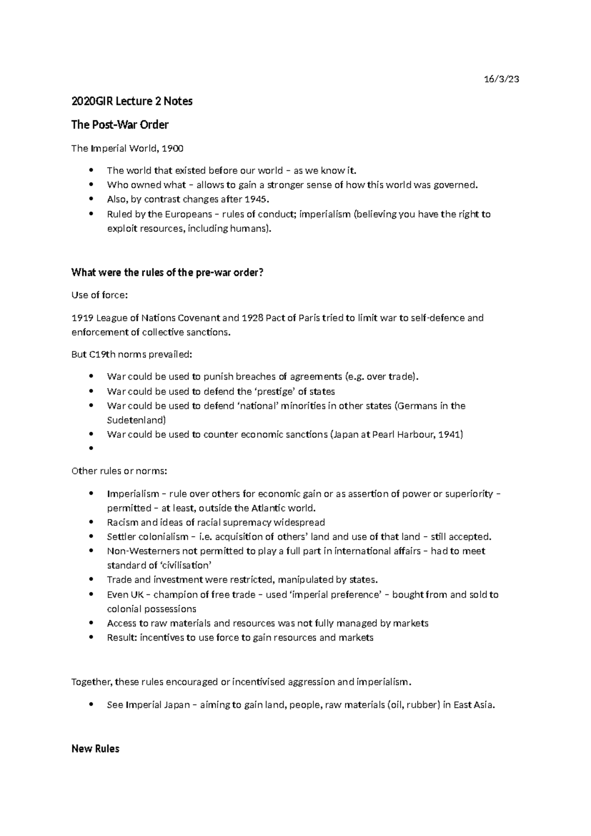 2020GIR Lecture 2 Notes - 16/3/ 2020GIR Lecture 2 Notes The Post-War ...