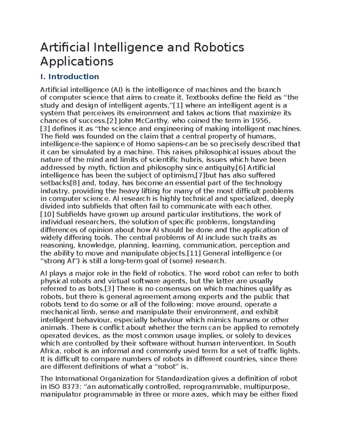 Artificial Intelligence and Robotics Applications - Introduction ...