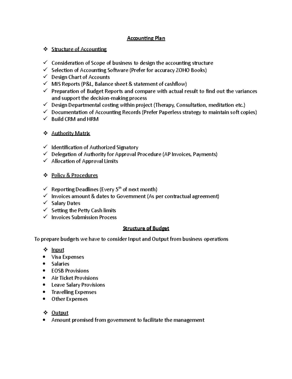 Accounting Plan - Accounting Plan Structure of Accounting Consideration ...