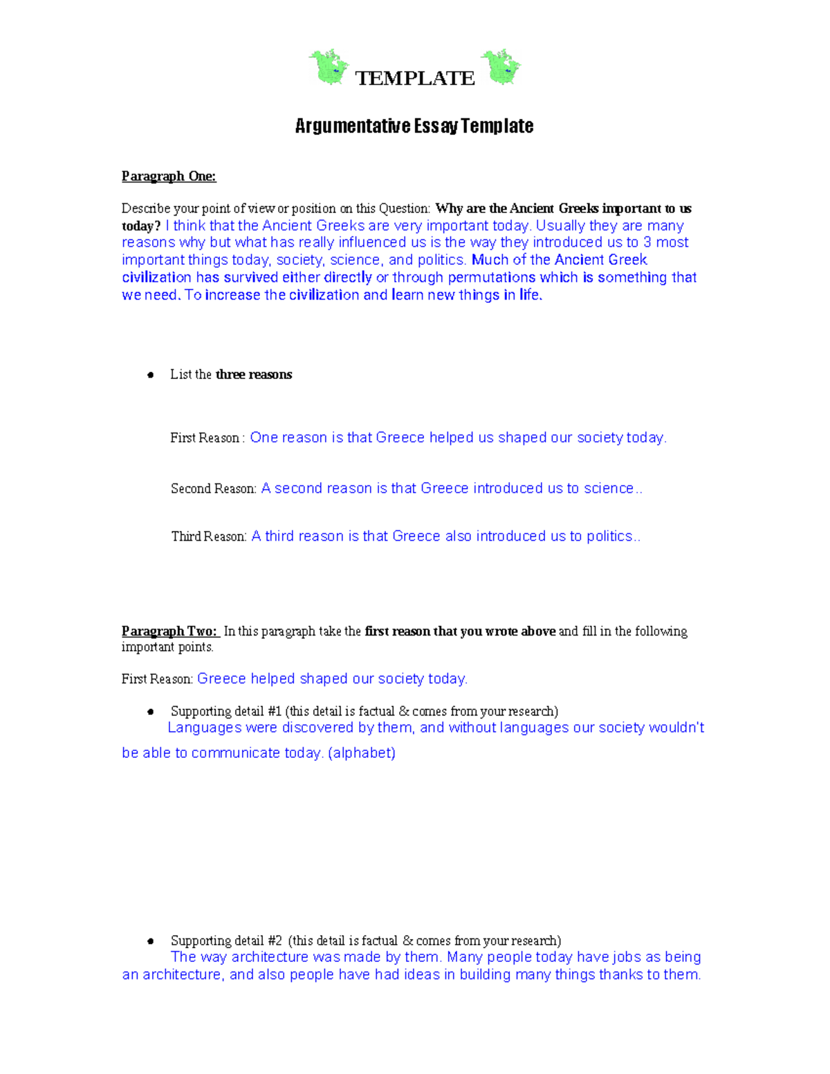 Greek Template 2018-2019 - TEMPLATE Argumentative Essay Template ...