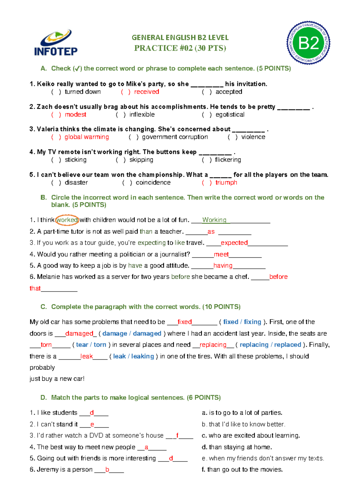 General English B2 Level Practice 01 - GENERAL ENGLISH B2 LEVEL ...