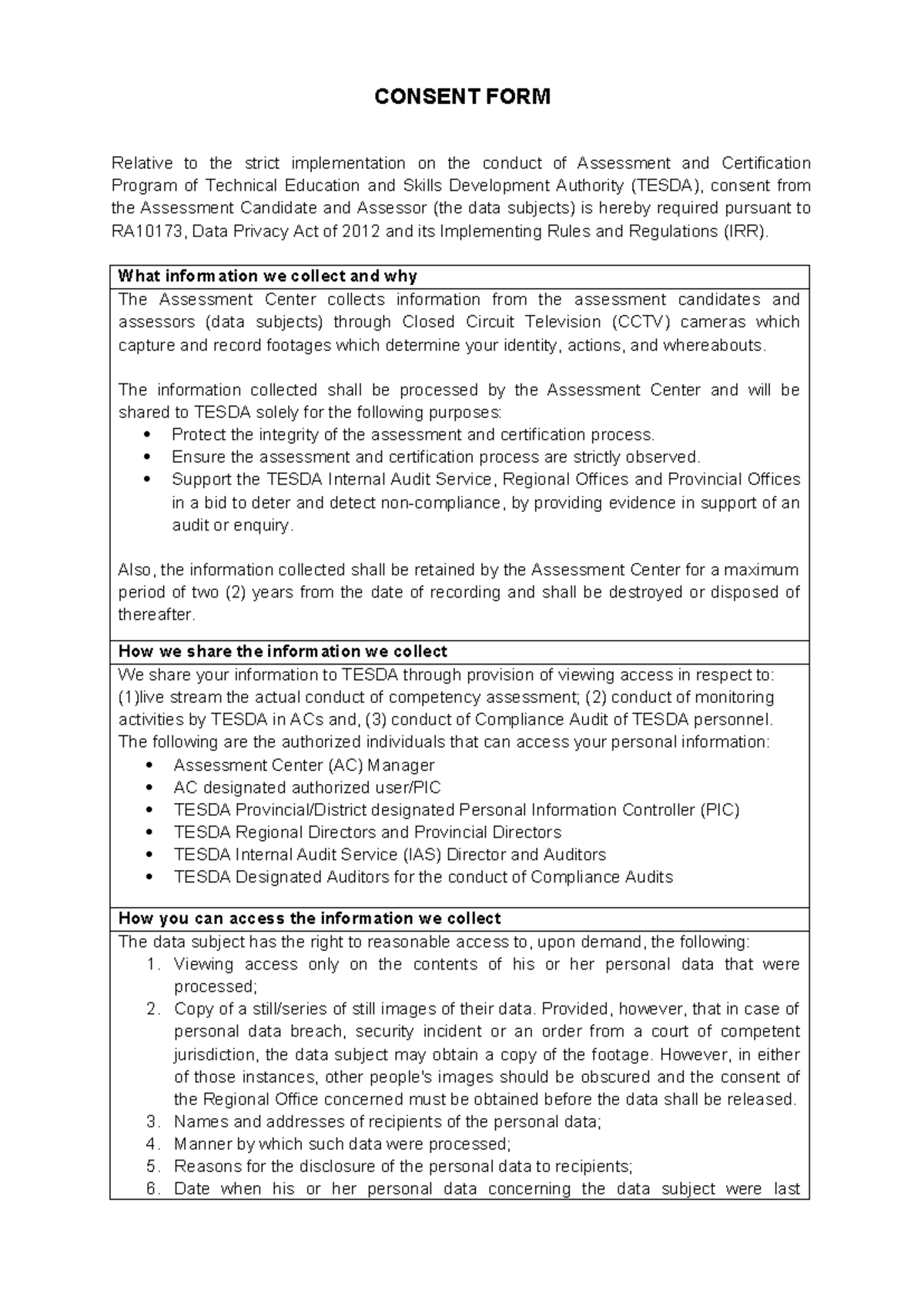 CCTV-Consent-Form - cctv consent form - CONSENT FORM Relative to the ...