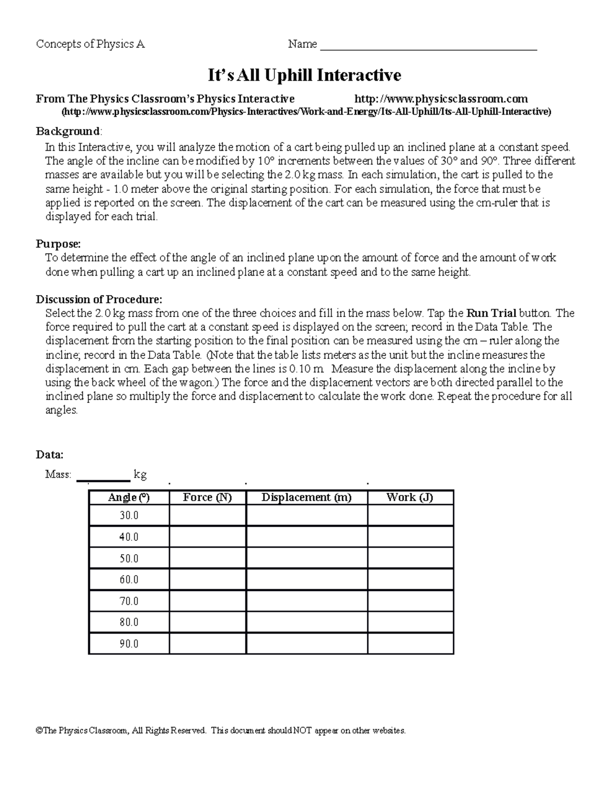 Itsalluphill physics classroom interactive doc - Concepts of Physics A ...
