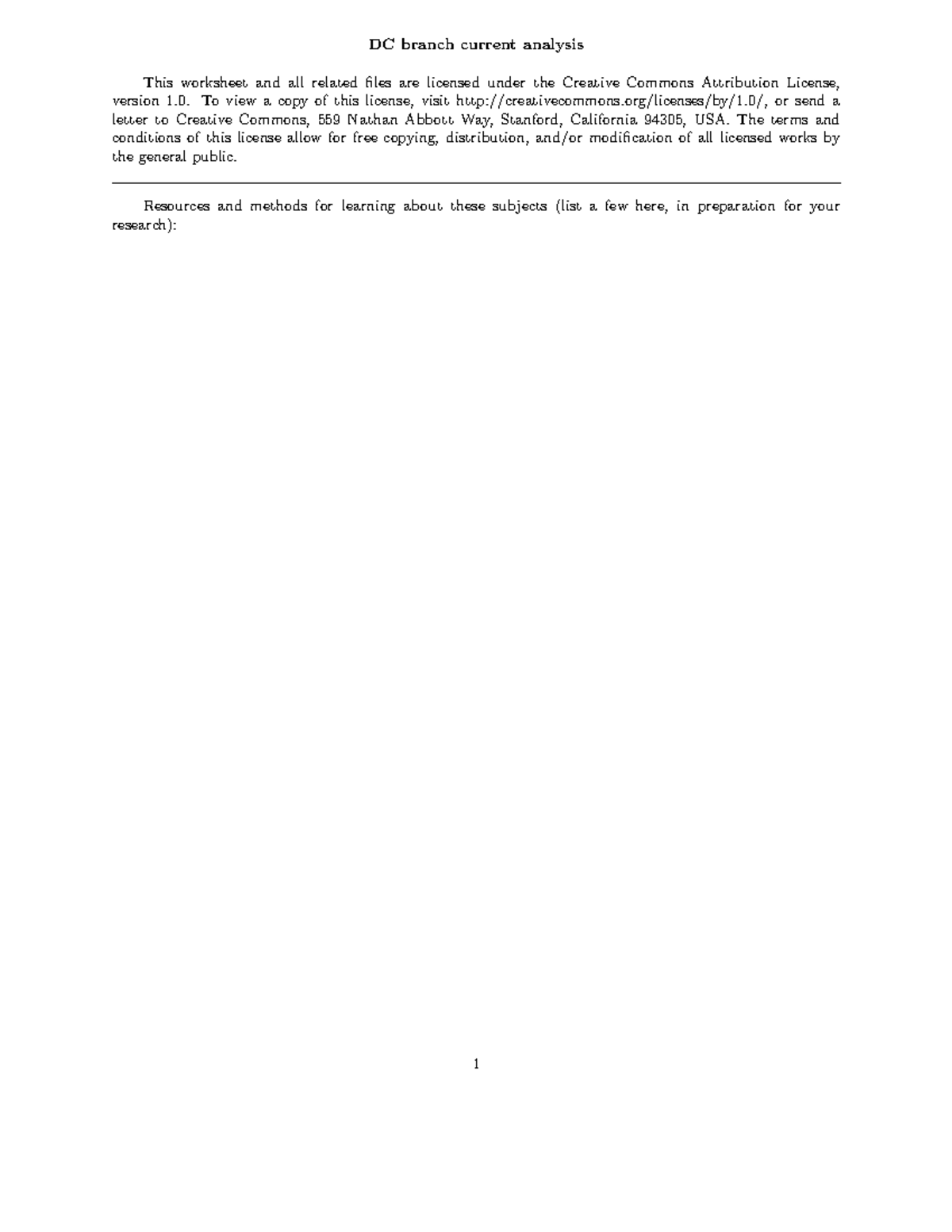 Dcbranch - DC branch current analysis This worksheet and all related files are licensed under ...