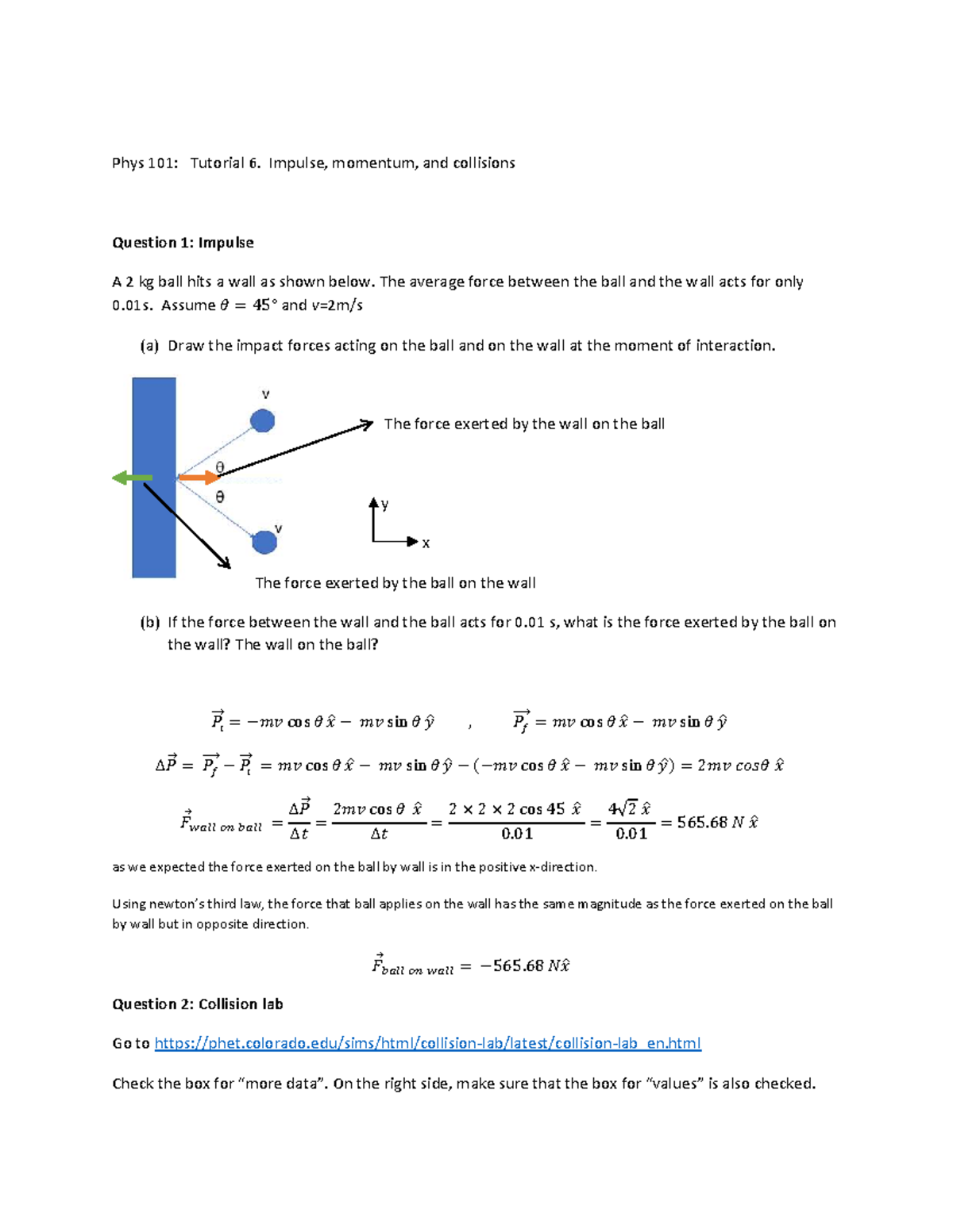 Tutorial 6-Solutions - gtdgdrherh - Phys 101: Tutorial 6. Impulse ...