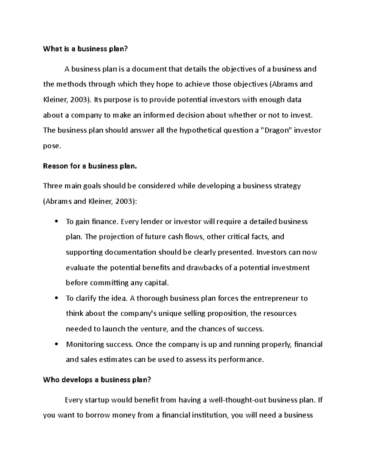 Developing-business-plan - What is a business plan? A business plan is ...