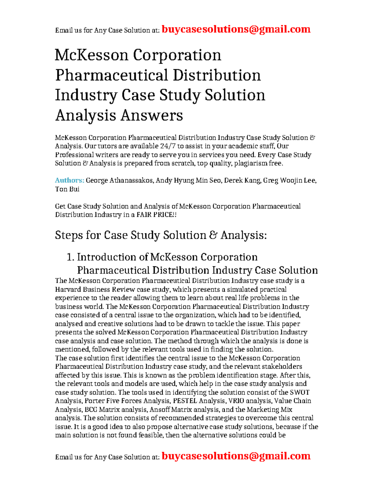 Case Solution McKesson Corporation Pharmaceutical Distribution Industry ...