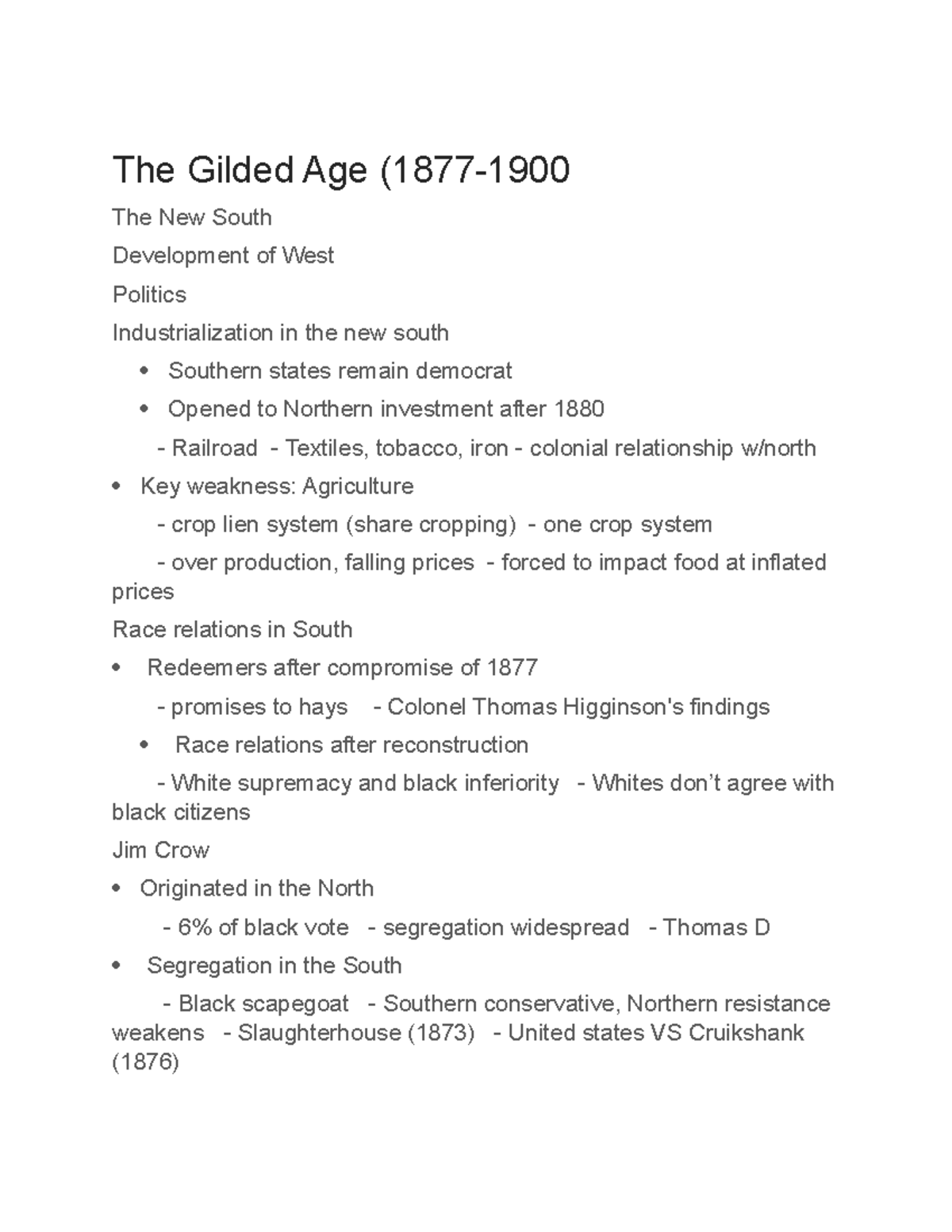 Gilded Age (1877-1900) - The Gilded Age (1877- The New South ...