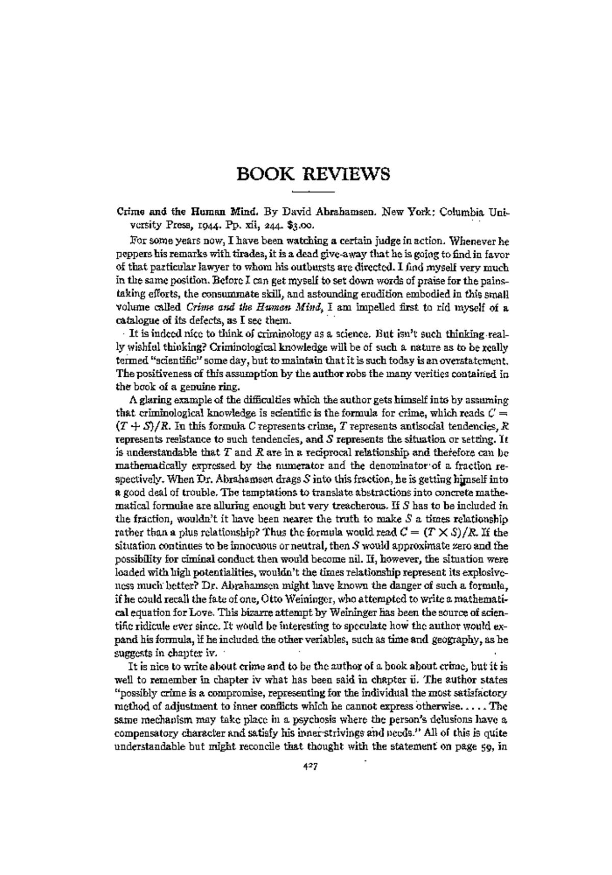 Review of i Crime and the Human Mind i by David Abrahamsen - BOOK ...