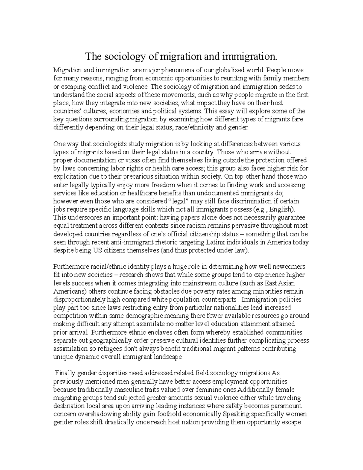 introductory sociology - The sociology of migration and immigration ...