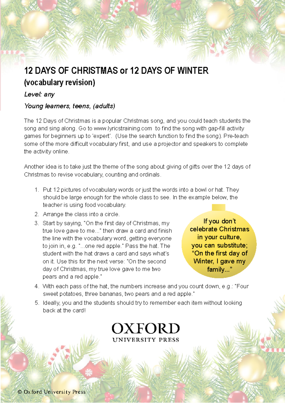 12 days of Christmas - 12 DAYS OF CHRISTMAS or 12 DAYS OF WINTER ...