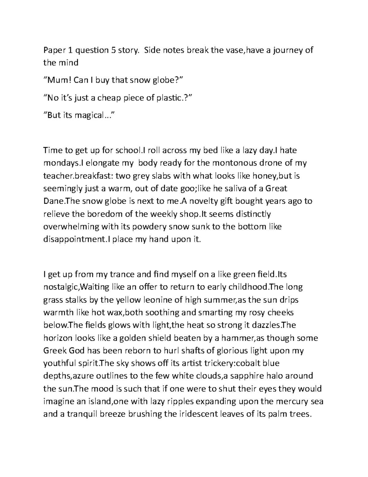 Paper 1 question 5 story about snow globe picture - Paper 1 question 5 ...