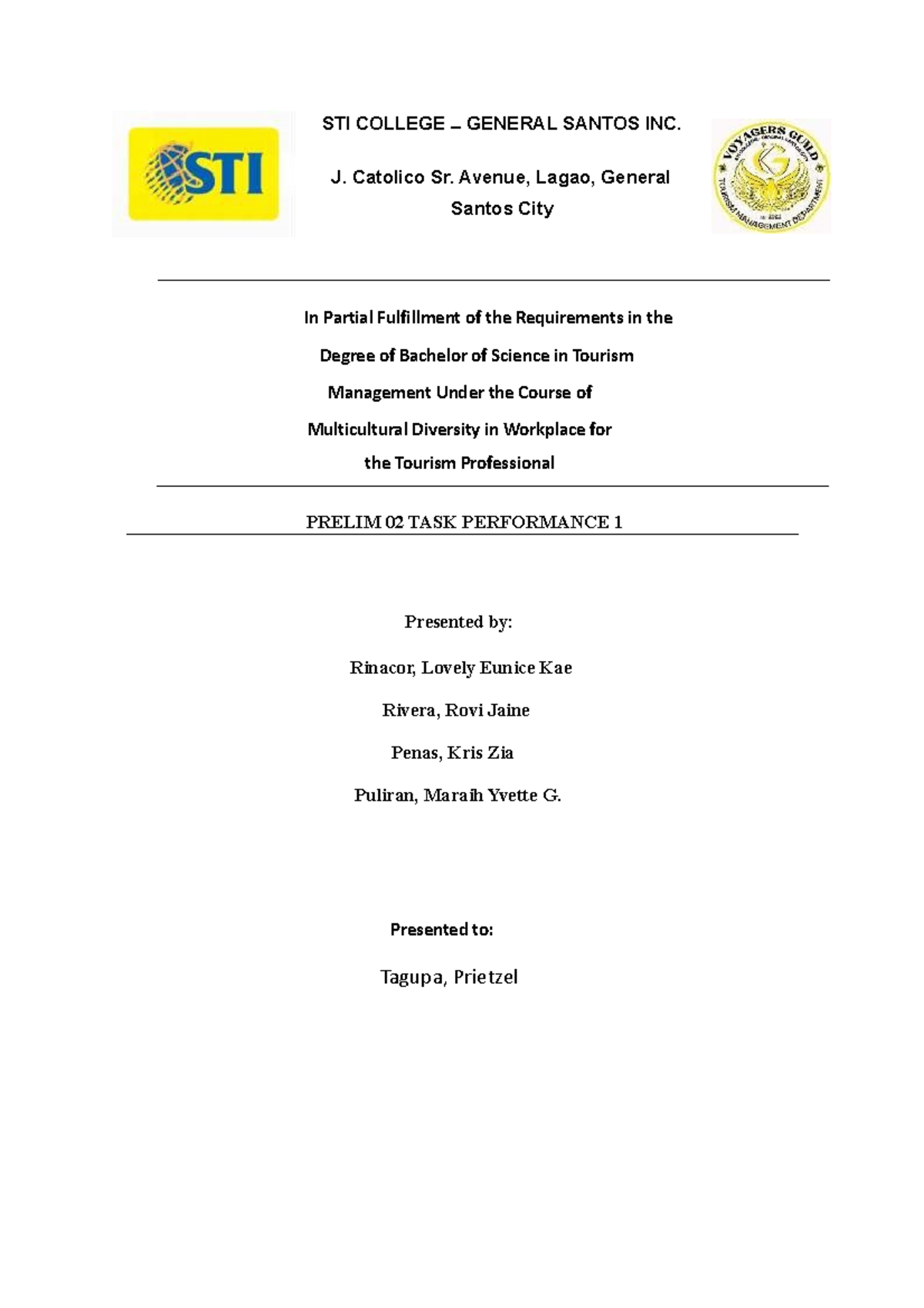 02 Performance Task 1 ARG BSTM1 2DA - In Partial Fulfillment of the ...