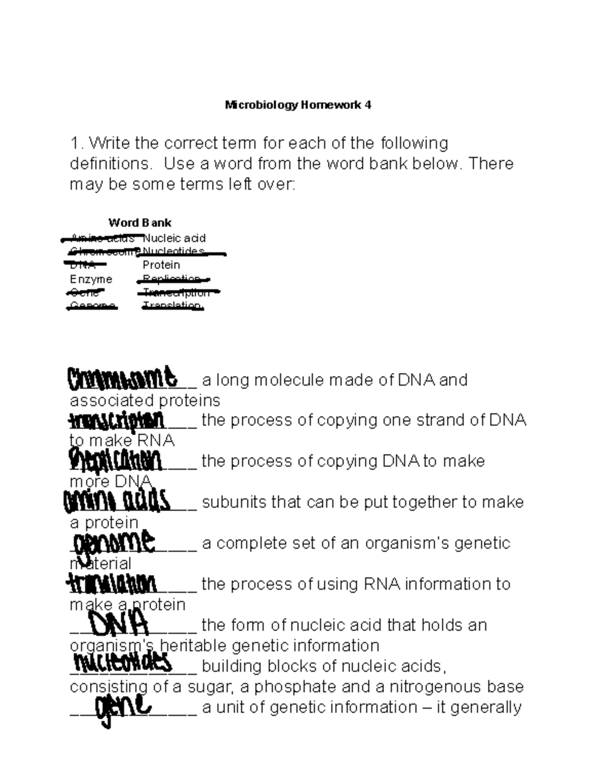 Homework 4 - Microbiology Homework 4 1. Write the correct term for each ...