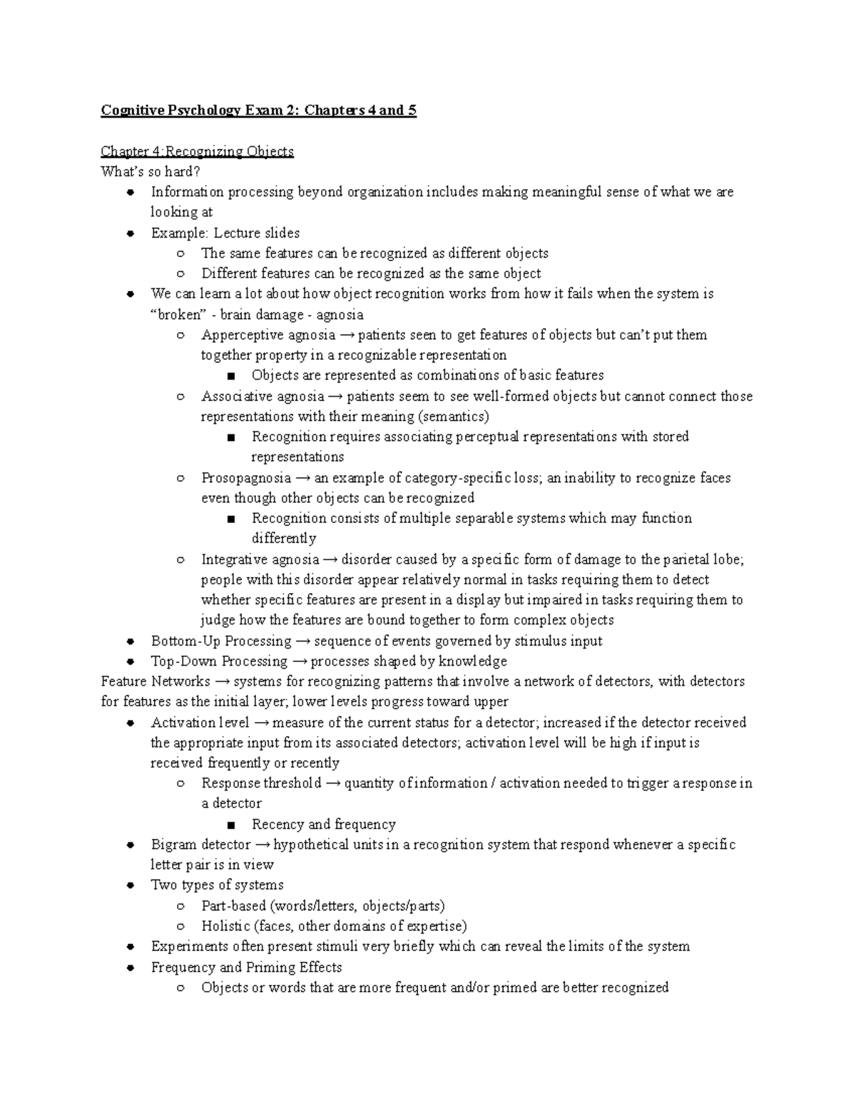 Exam 2 Cognitive Psychology - Cognitive Psychology Exam 2: Chapters 4 ...