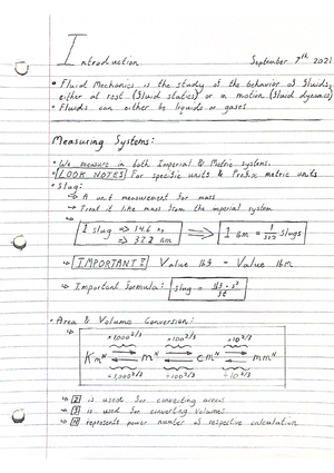 Fluids Notes from FLDS 350 Course at SAIT, includes formulas - Pressure ...