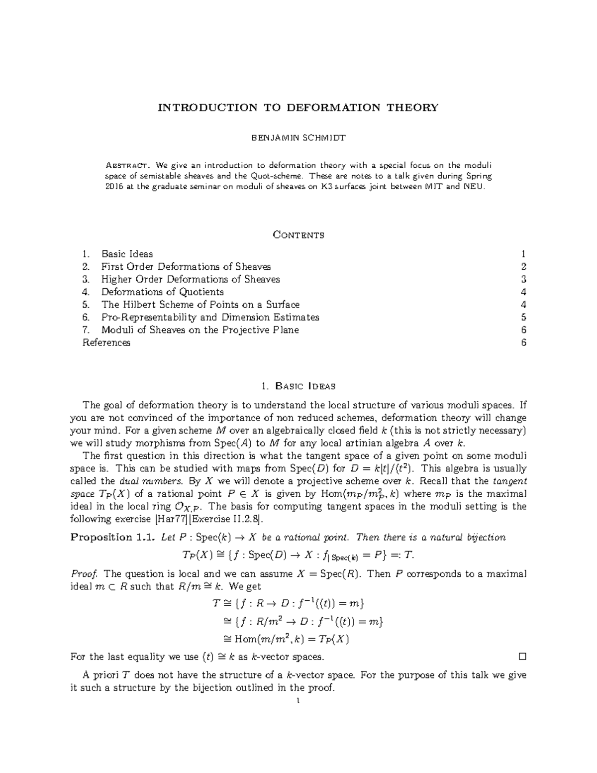 Math 8450 2016 notes 12 - INTRODUCTION TO DEFORMATION THEORY BENJAMIN ...