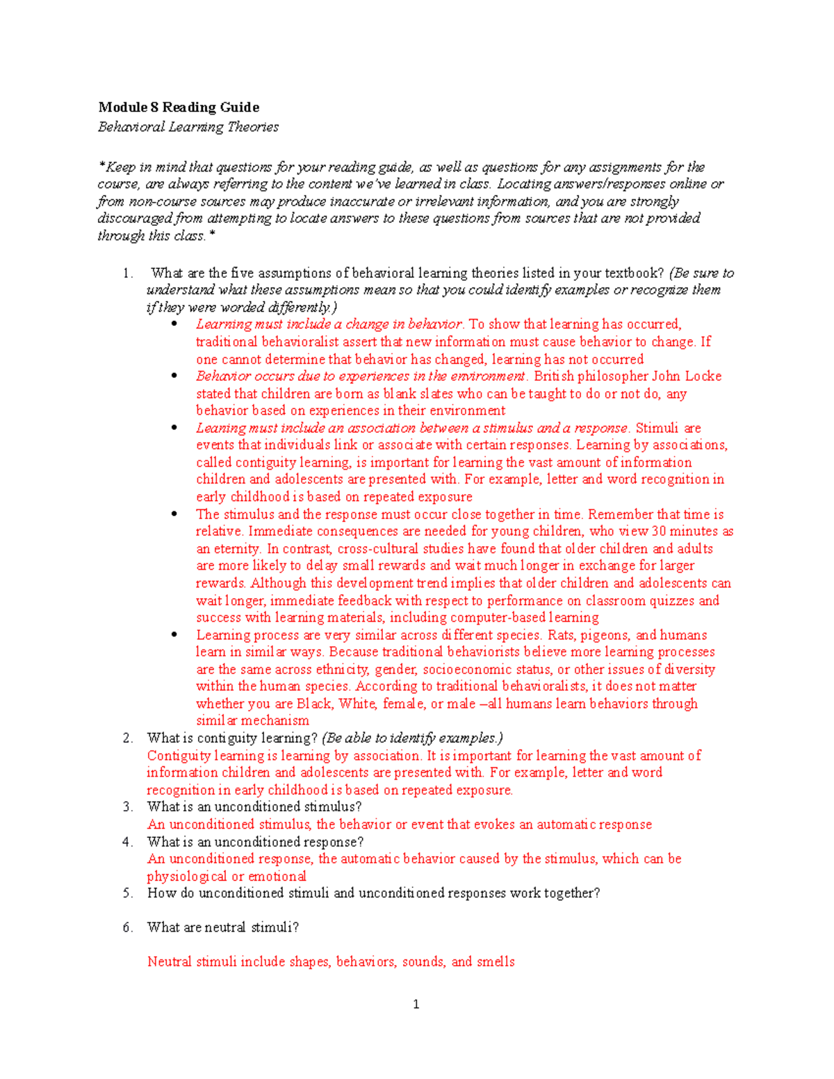 Mod 8 Reading-guide - Class notes that can help you on your test. My ...