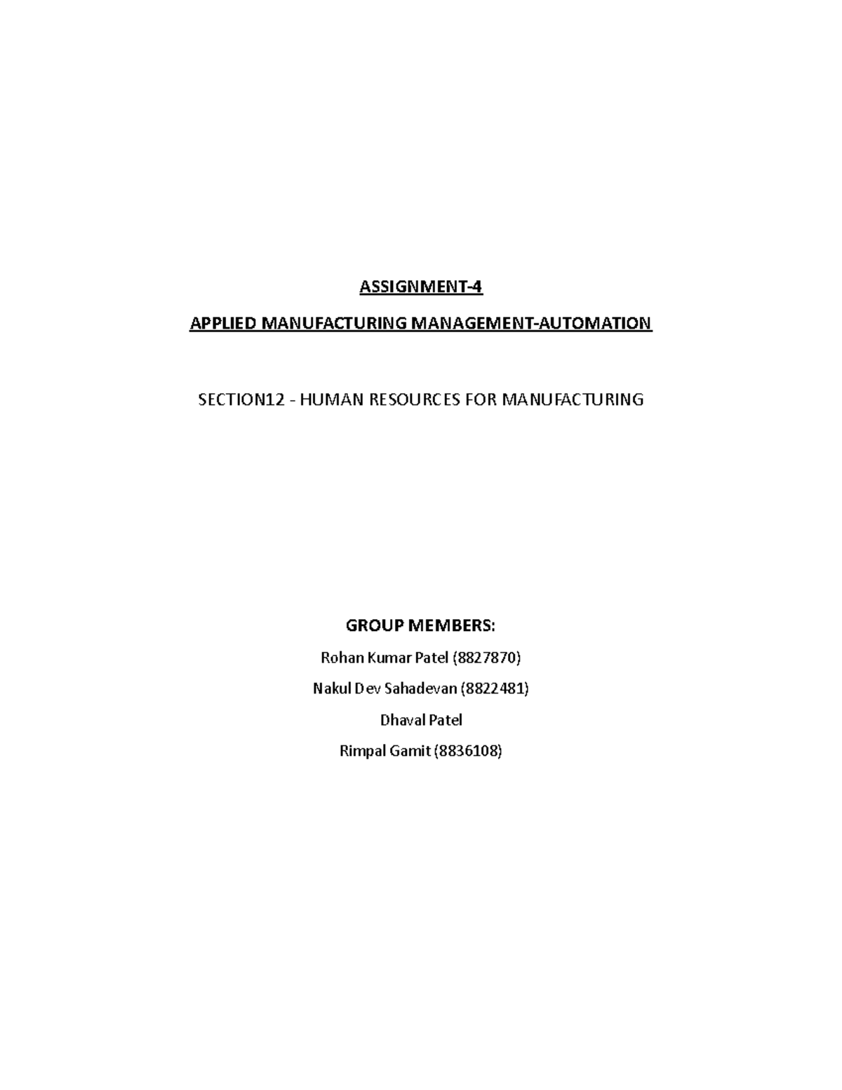 Hrm assignment 000 - case study - ASSIGNMENT- APPLIED MANUFACTURING ...