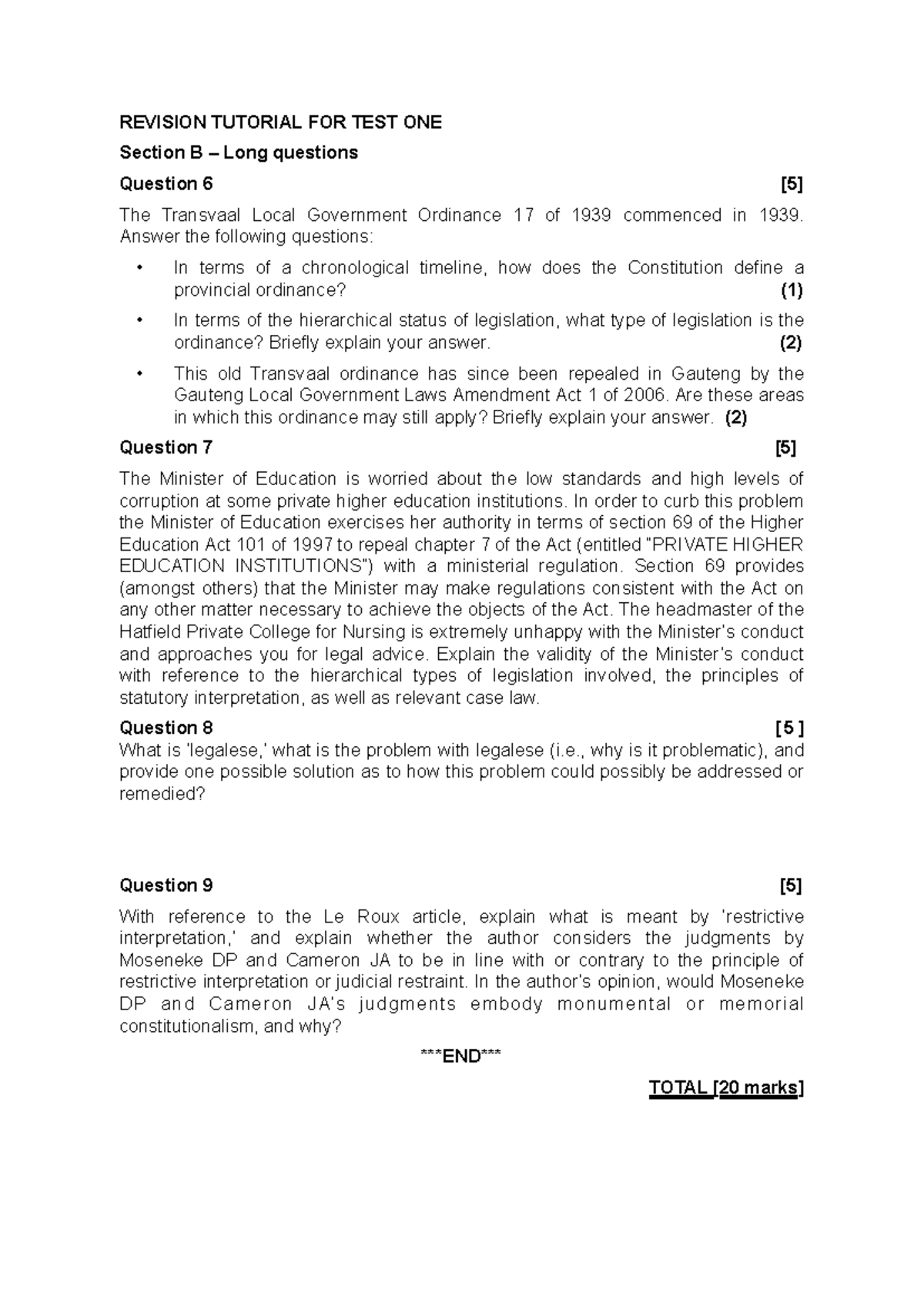 Revision Tutorial Test 1 RVW 210 - REVISION TUTORIAL FOR TEST ONE ...