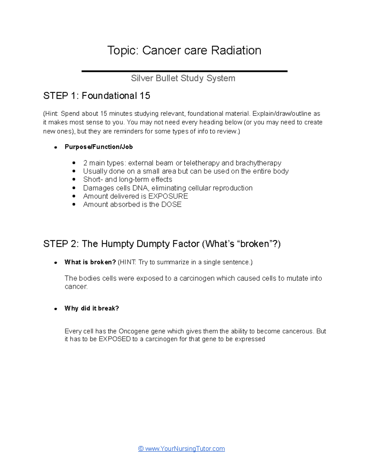 SSBS Radiation - Study Notes - Topic: Cancer care Radiation Silver ...