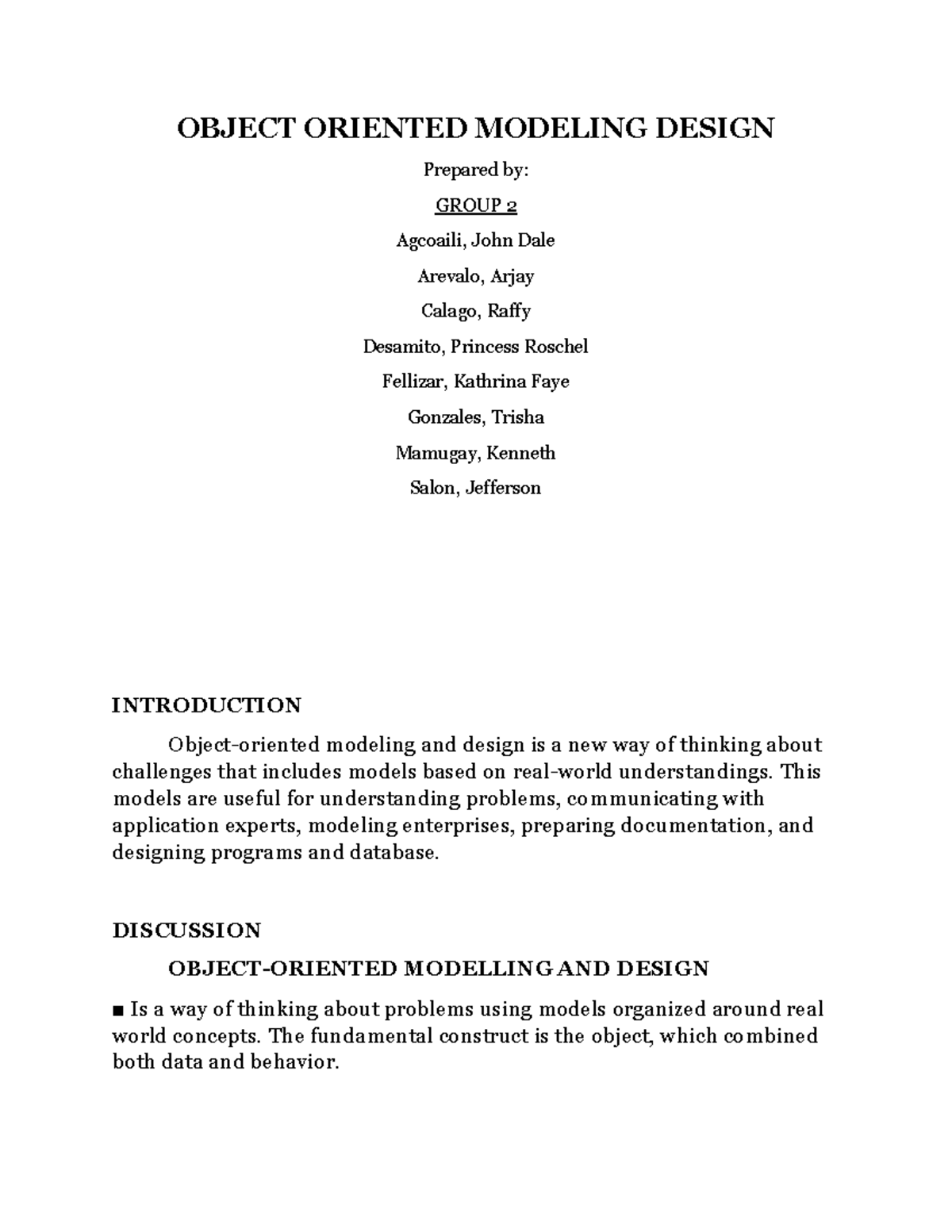 Object- Oriented- Modeling- Design Group-2 - OBJECT ORIENTED MODELING ...