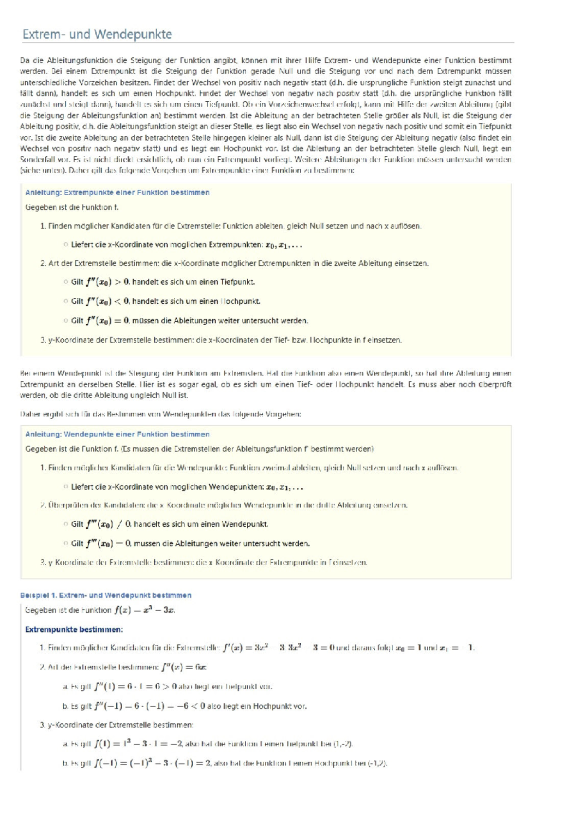 Vorkurs Mathe Block 5-2 Extrem-und Wendepunkte 01 Lernmodul - Mathematik Übung - Studocu