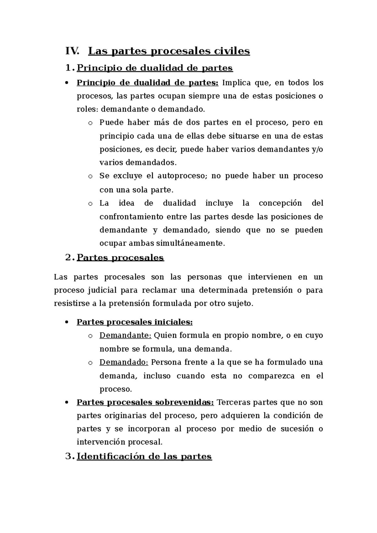 4 - Las partes procesales civiles - IV. Las partes procesales civiles 1 ...