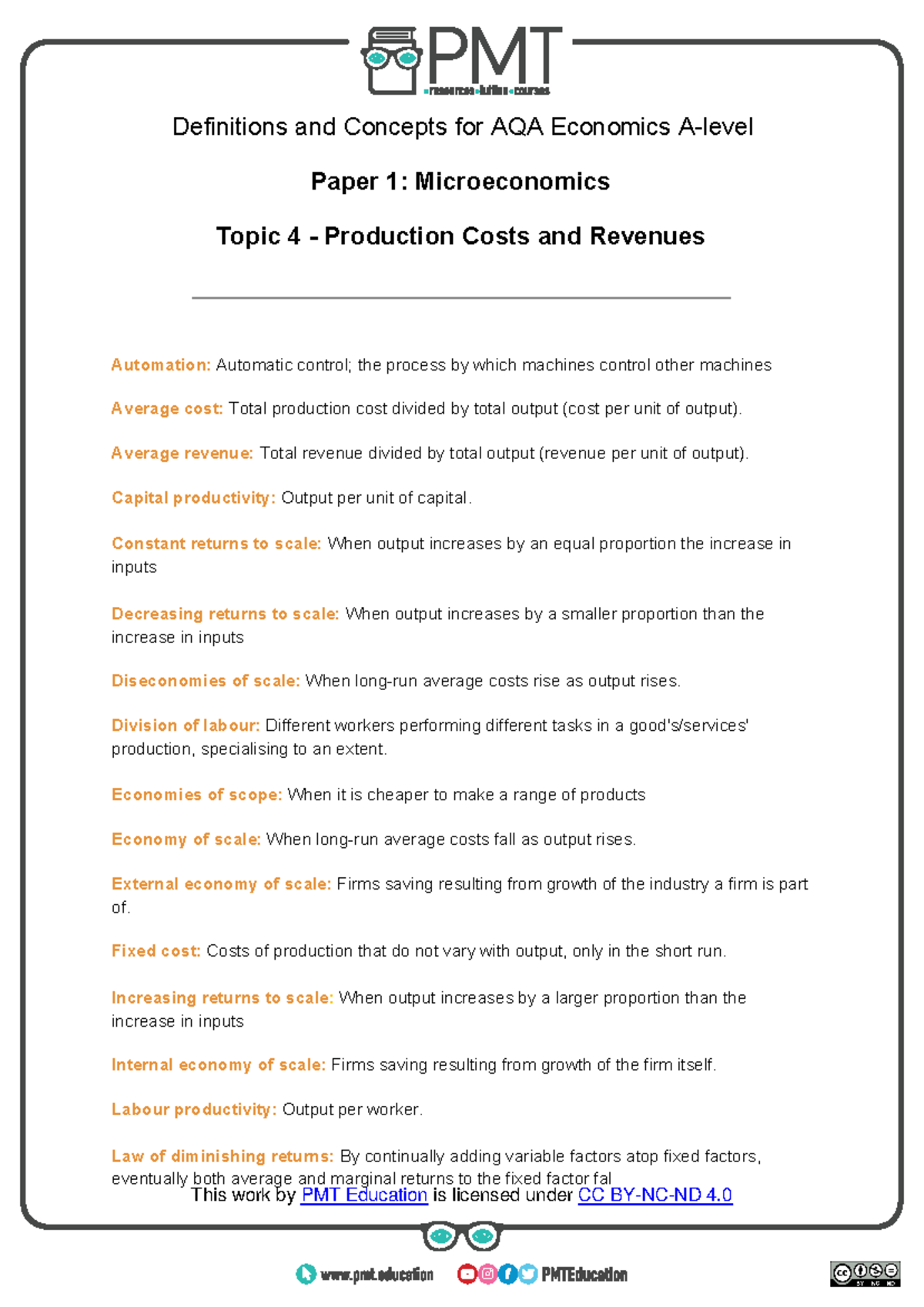 4. Production costs and revenues - bit/pmt-edu-cc bit/pmt-cc ...