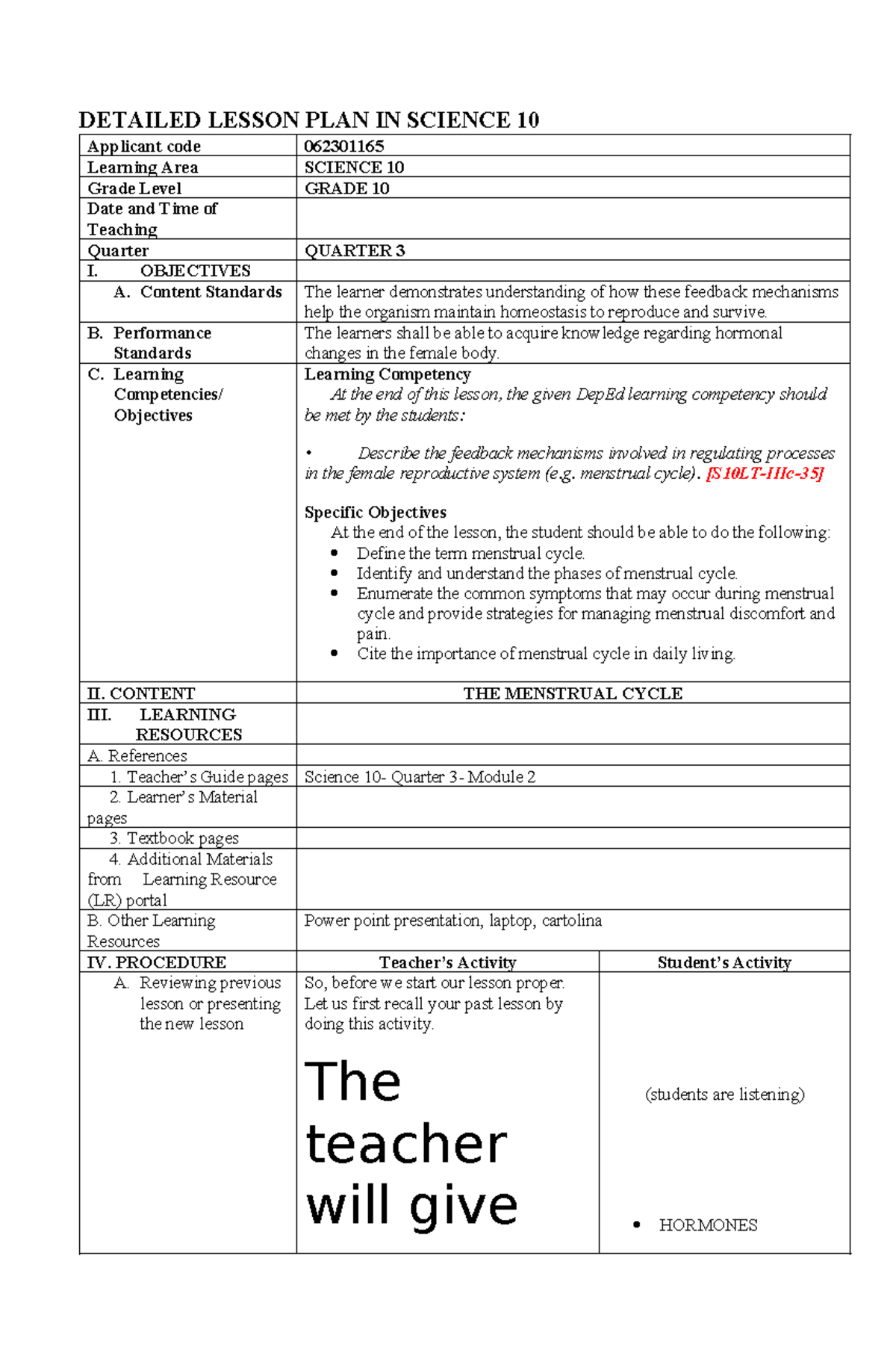 Detailed Lesson PLAN IN Science 10 - DETAILED LESSON PLAN IN SCIENCE 10 ...